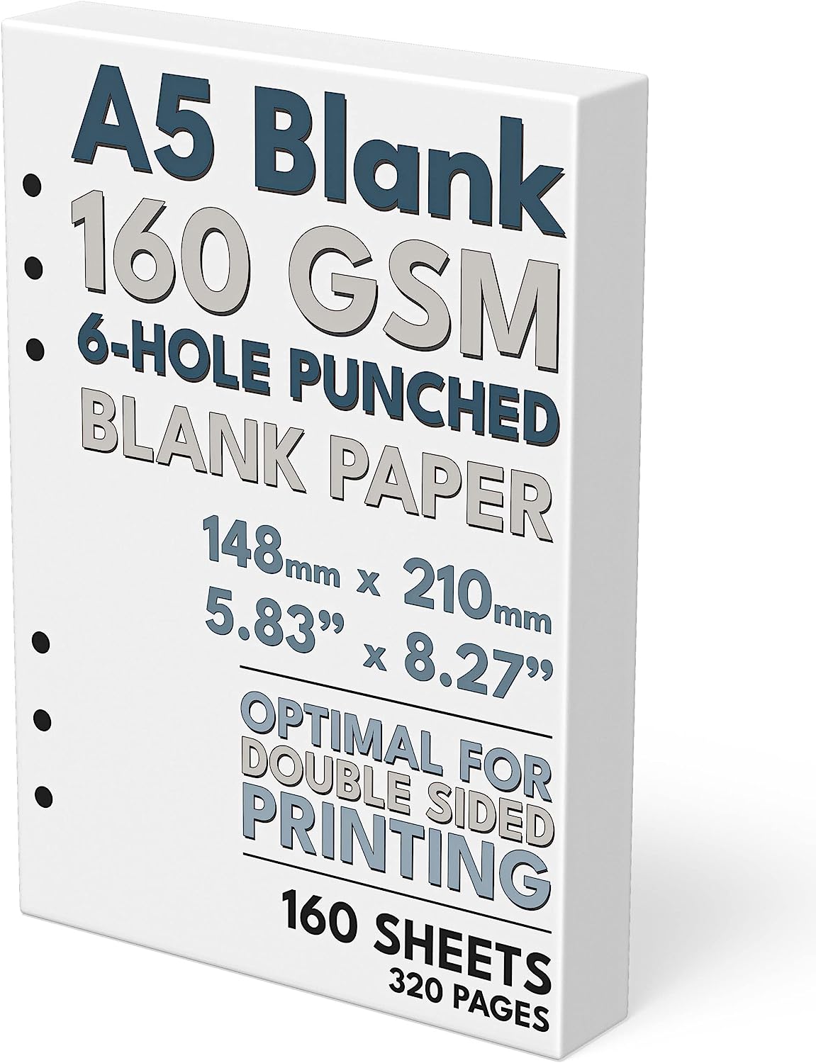A5 Blank Paper, 160 GSM, 6-Hole Punched, 160 Sheets/320 Pages, White ...