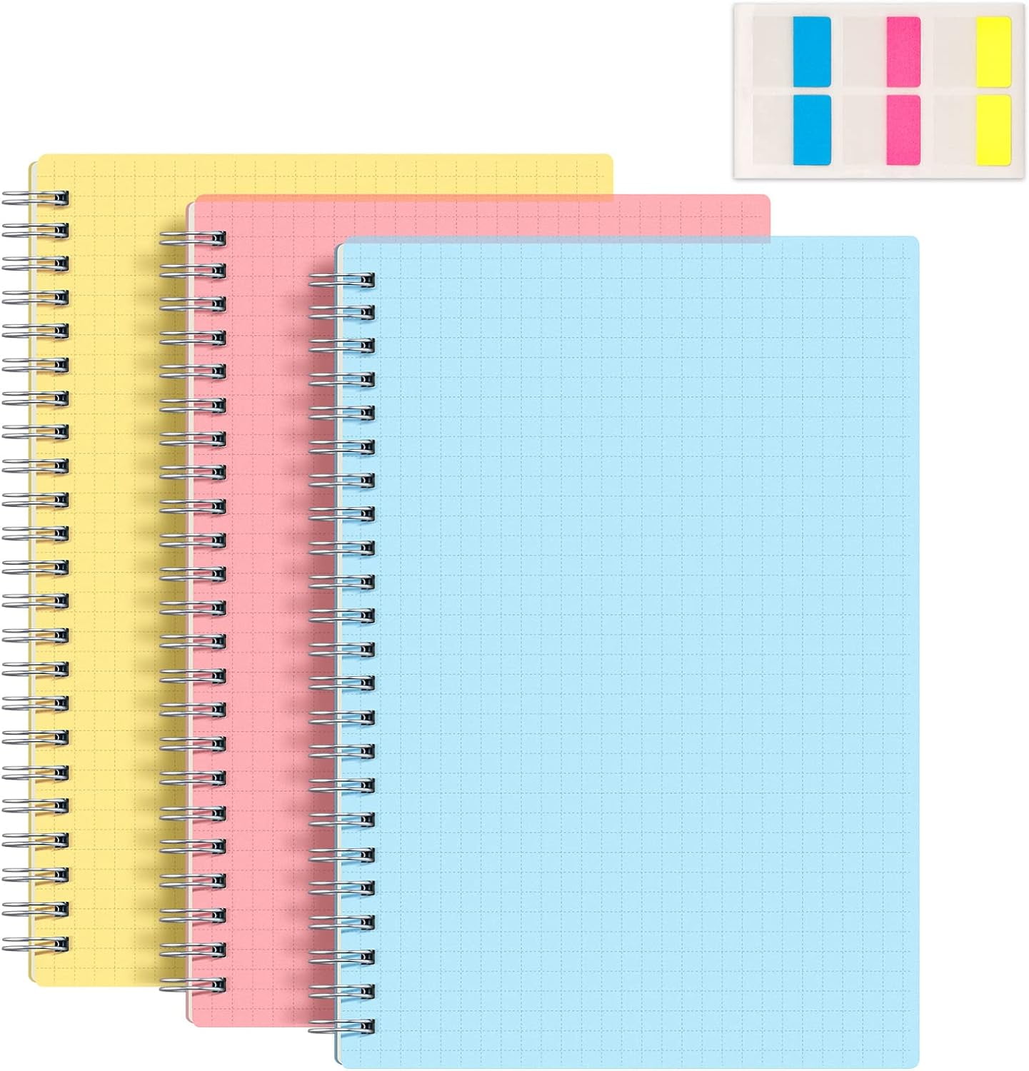 A5-Blue Pink Yellow 3pcs-3 frosted PP coil notebooks A5 flip side ...