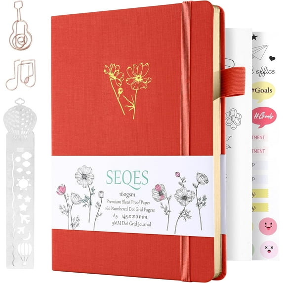 A5 Bullet Dotted Journal Notebook | 160gsm Thick Bleedproof Paper, Lay ...