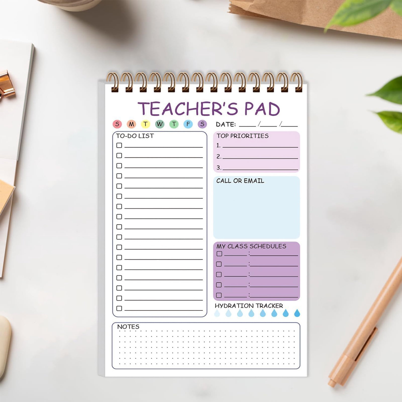 A5 Coil Daily Planner Notebook Undated Purple 50 Pages Portable To Do ...