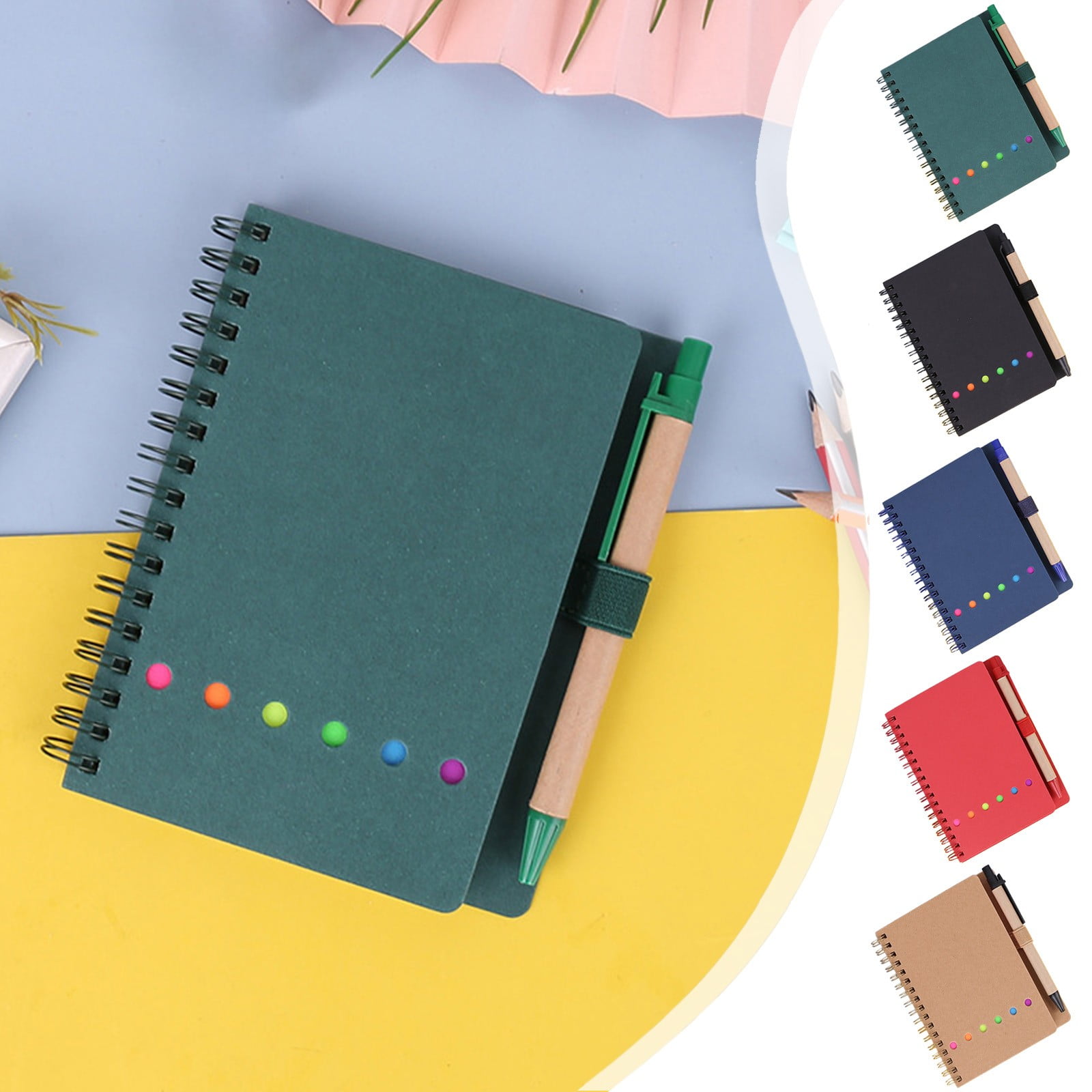 A5 Coil Notebook Kraft Paper Cover with Colored Sticky Notes, Index ...