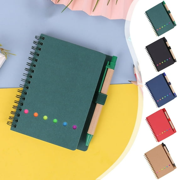 A5 Coil Notebook Kraft Paper Cover with Colored Sticky Notes, Index ...