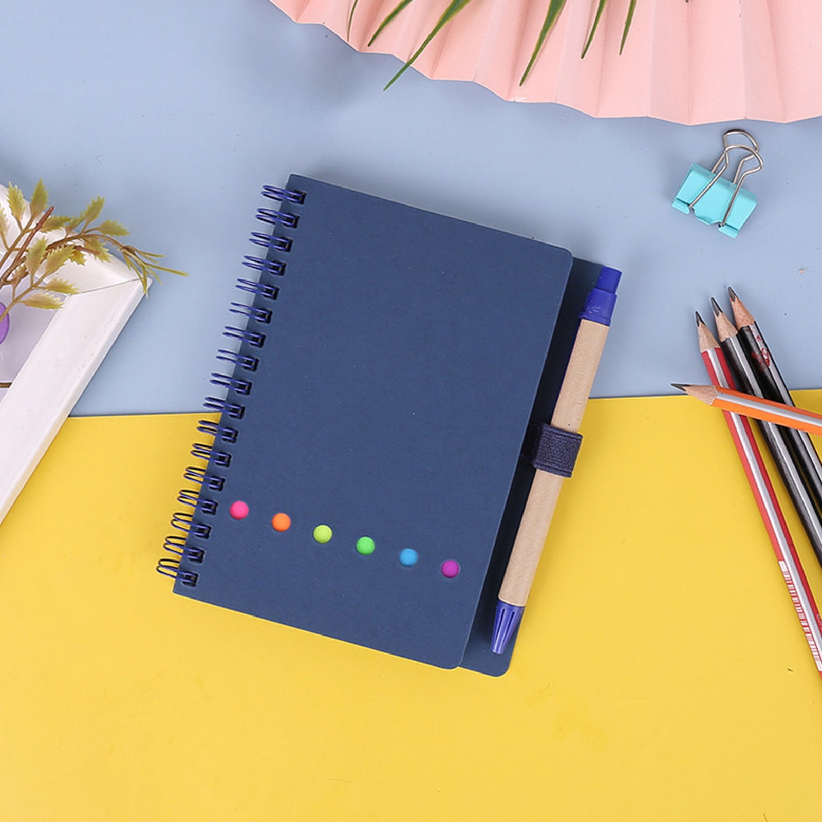 A5 Coil Notebook Kraft Paper Cover with Colored Sticky Notes, Index ...