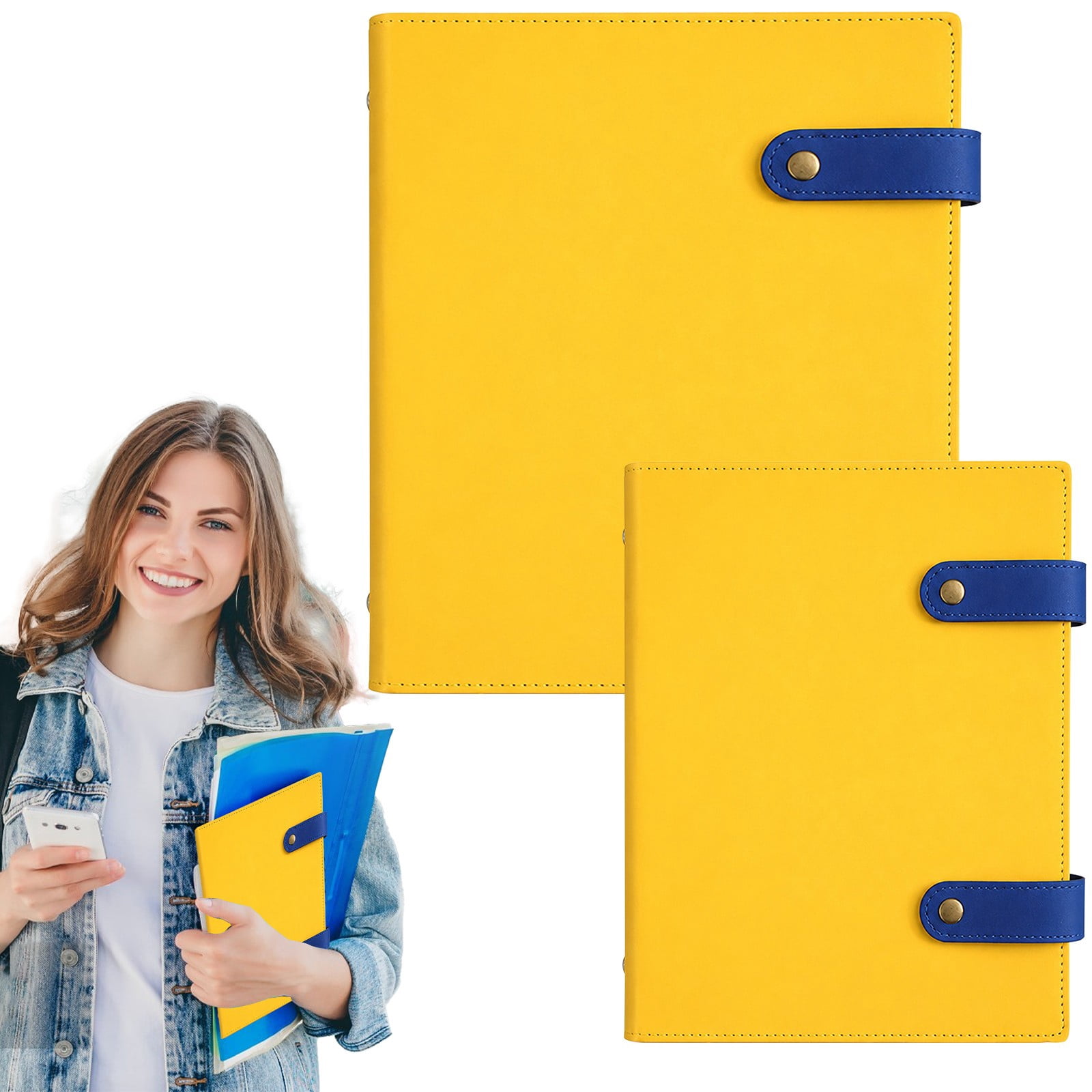 A5 Color Block Soft PU Leather 6 Ring Loose Leaf Notebook, Refillable ...