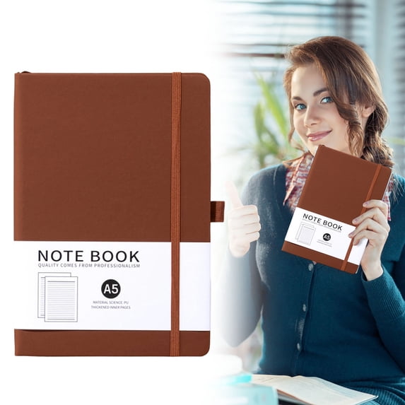 A5 Hardcover Lined Notebook, PU Leather Journal with Elastic Strap, 200 ...