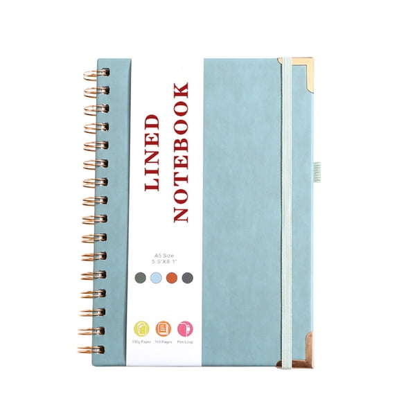 A5 Leather Coil Notebook Loose Leaf Journal, Thick Paper Ruled Writing ...