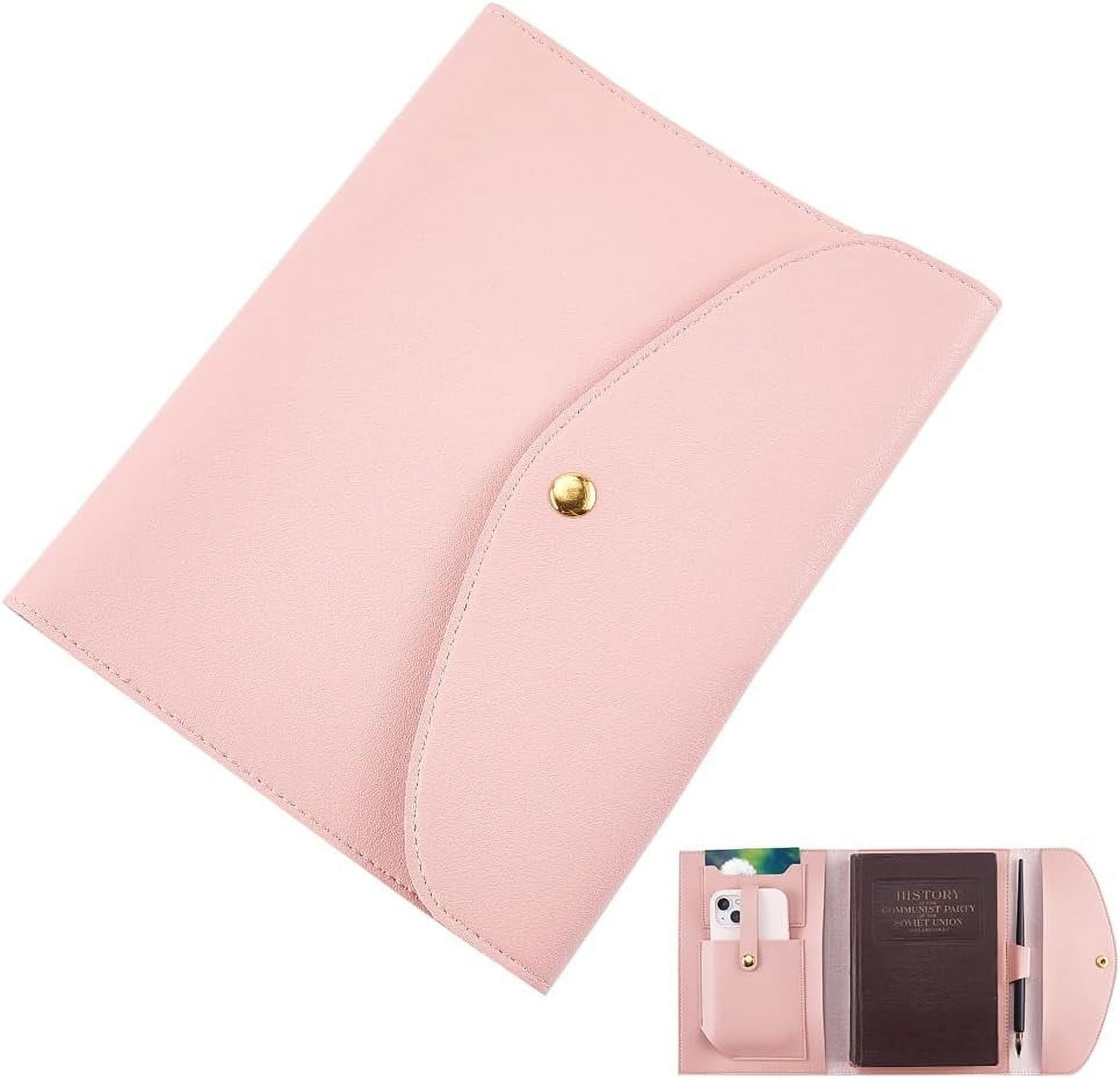 A5 Leather Notebook Cover with Card Slots Waterproof Pink PU Envelope ...
