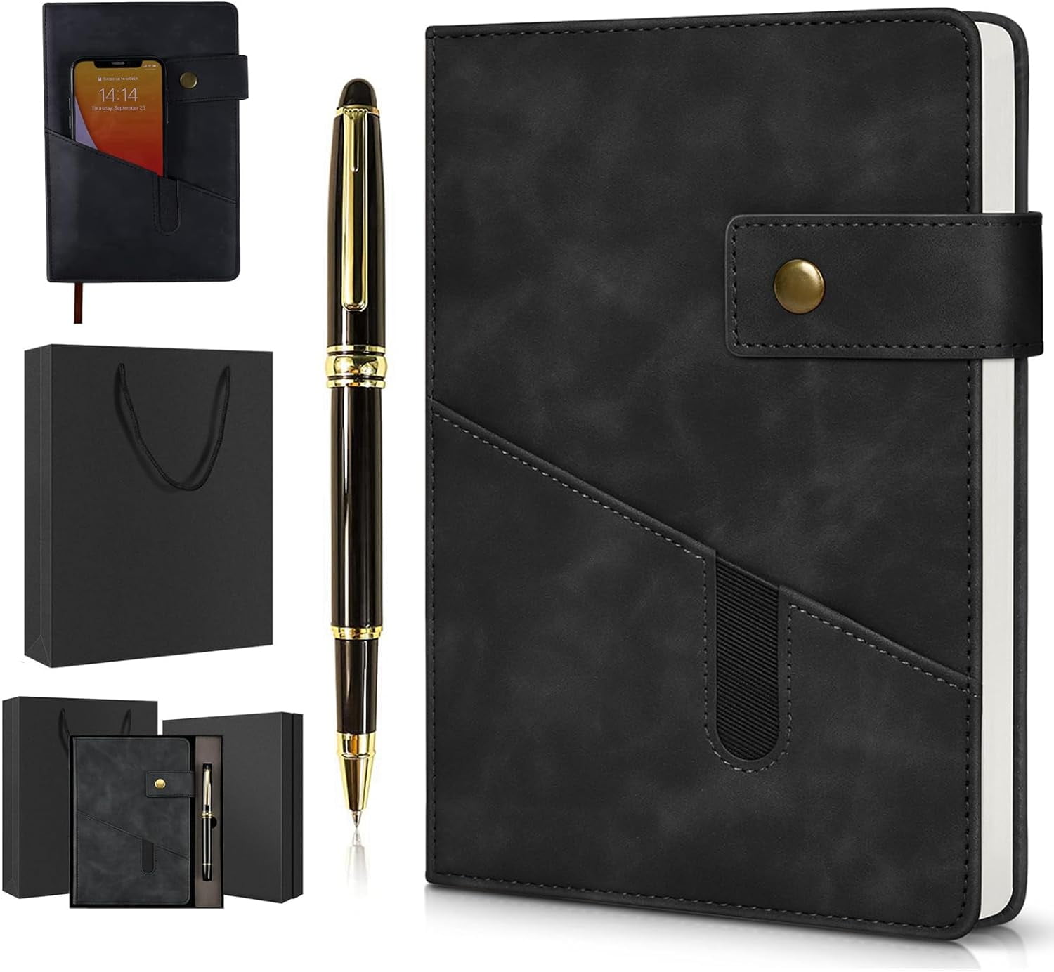 A5 Lined Leather Journal Notebook,Hardcover Journal Set with Pen and ...