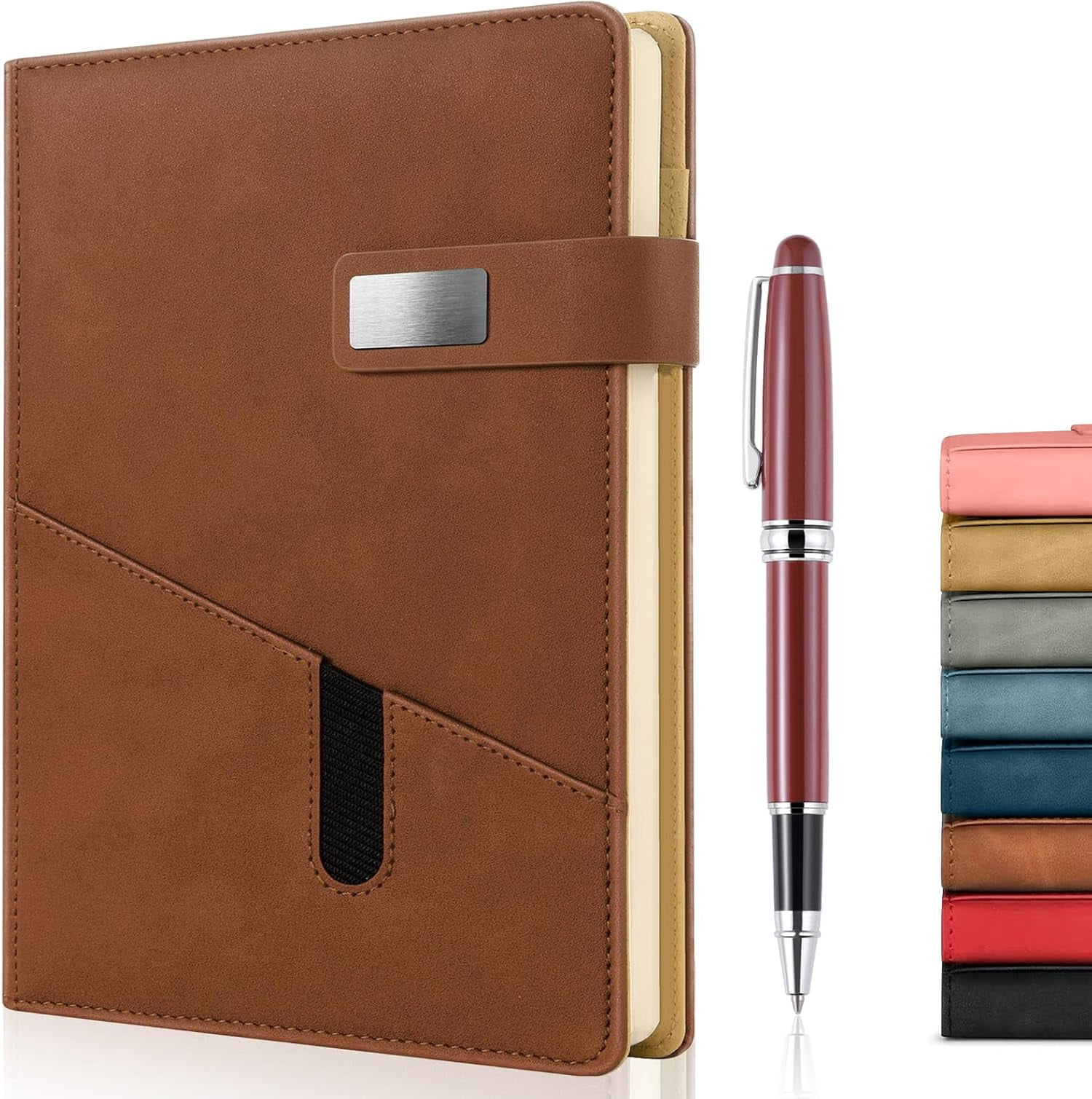 A5 Lined Leather Journal with Pen, 240 Pages Refillable Hardcover ...
