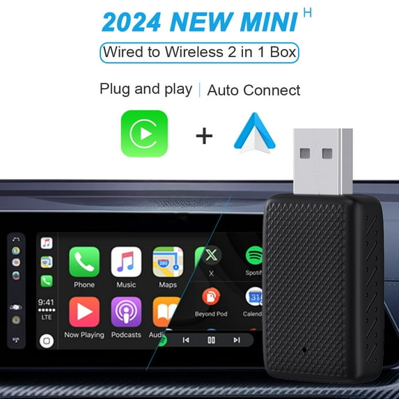 A5 MINI H Wired To Wireless CarPlayBox Direct Plug Android Auto 2-in-1 ...