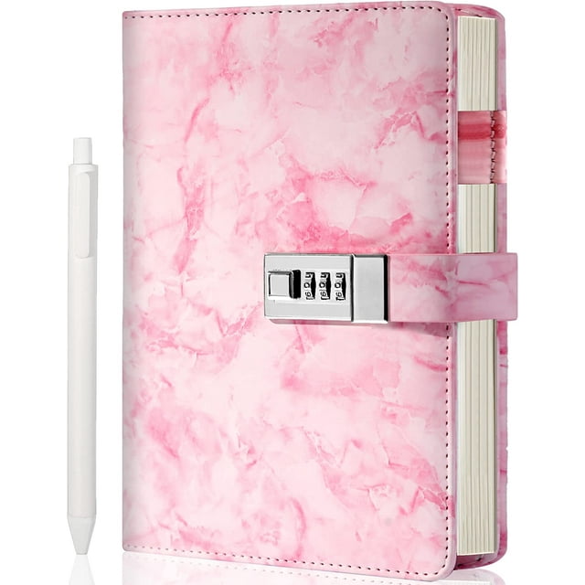 A5 Pink Marble Lockable Diary with Pen for Girls 8-12, Ideal Gift ...