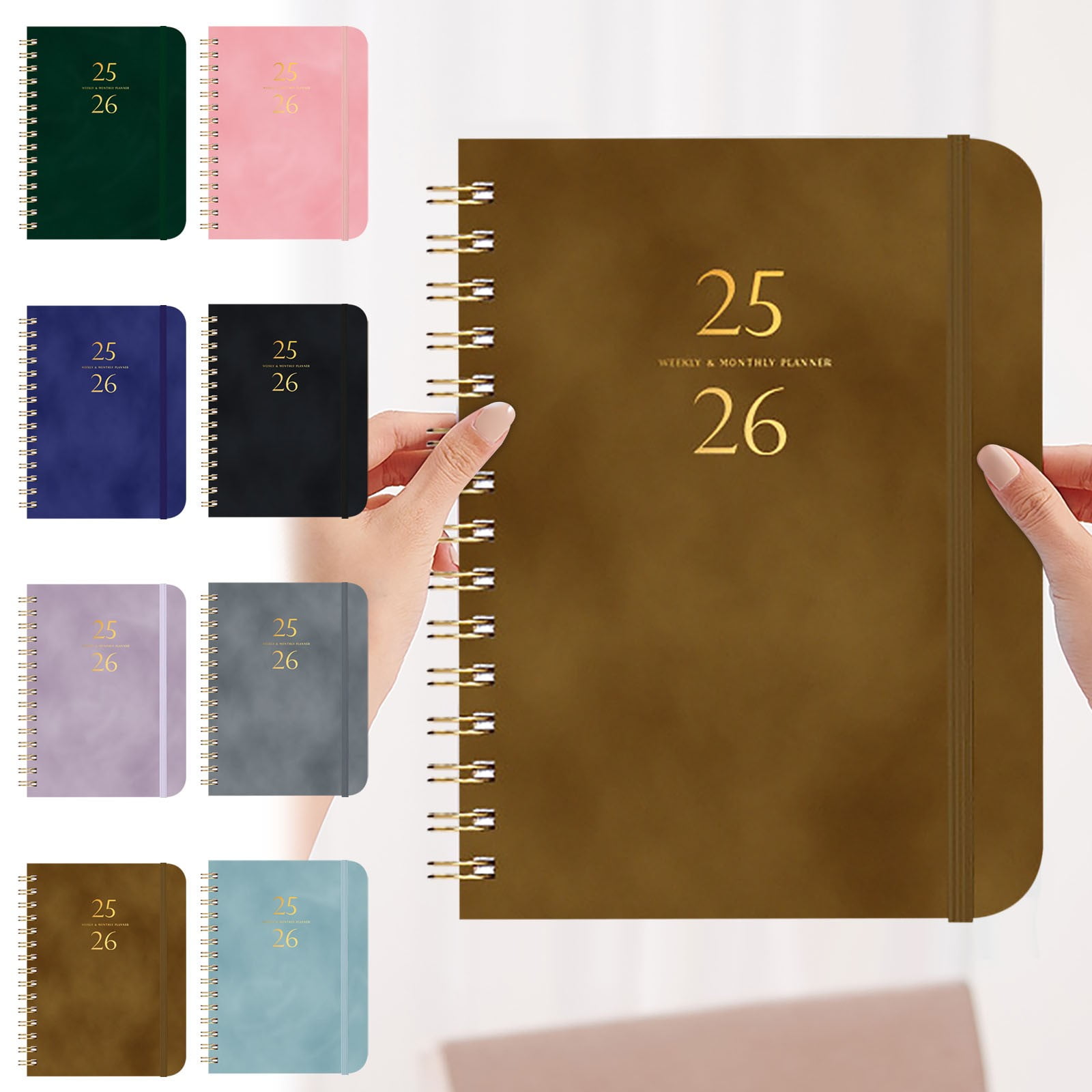 A5 Planner Schedule Book Coil Bound Leather Strap Notebook with Self ...