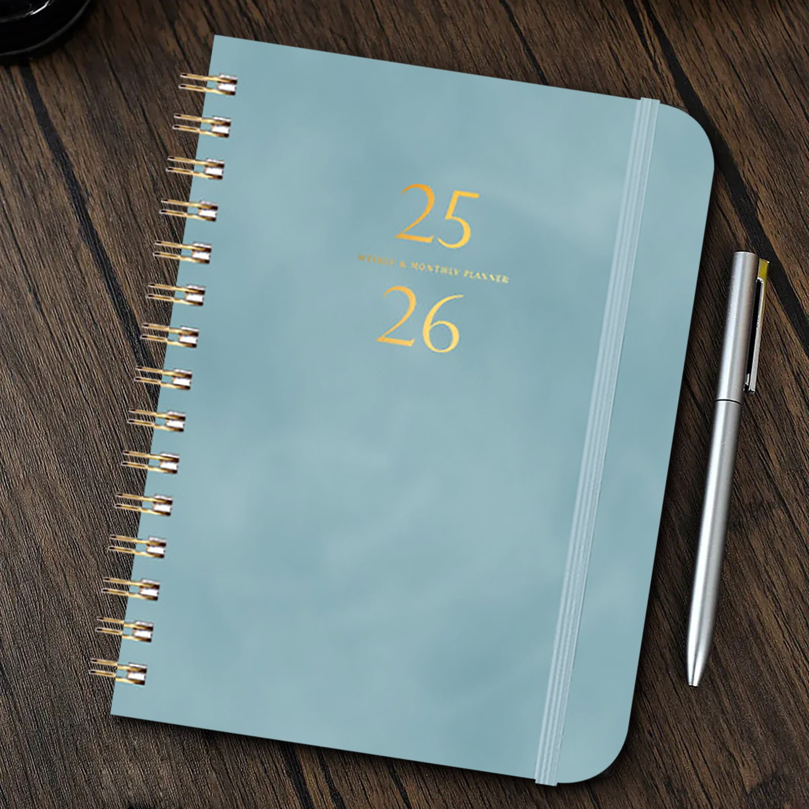 A5 Planner Schedule Book Coil Bound Leather Strap Notebook with Self ...