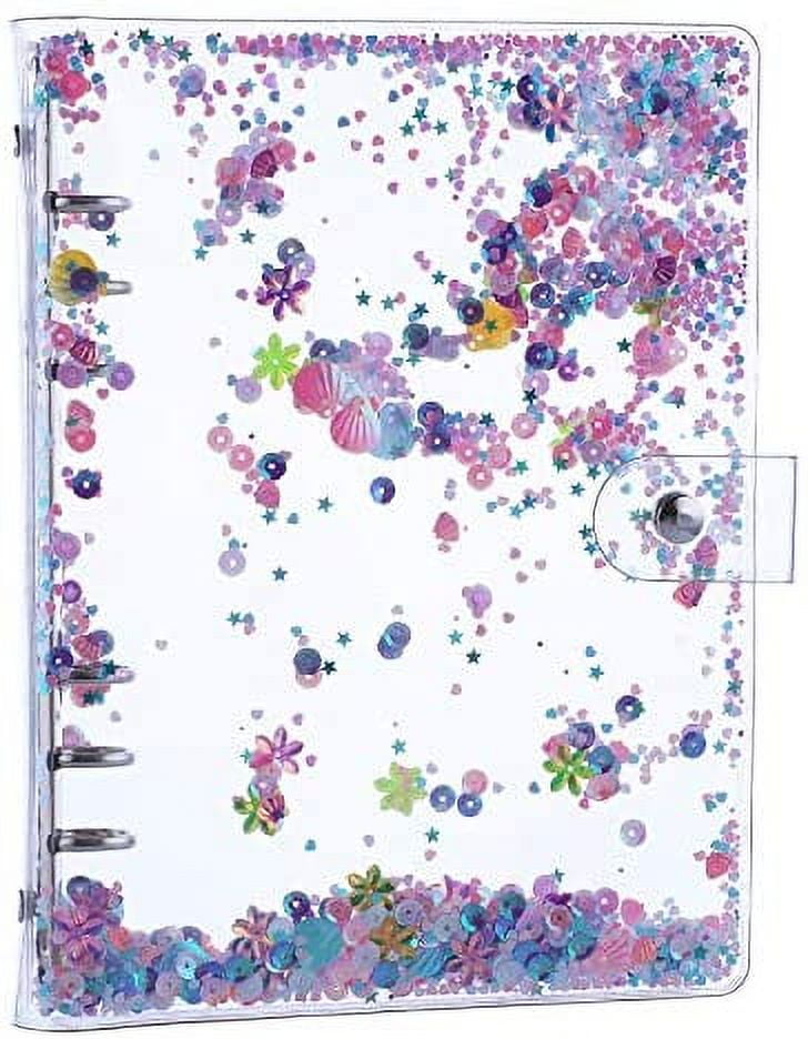 A5 Size 6 Ring Binder Cover Refillable PVC Notebook Binder with Glitter ...
