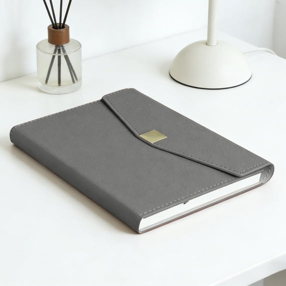 A5 Size Faux Leather Cover Notebook Simple Patch Design 80g Thick White ...