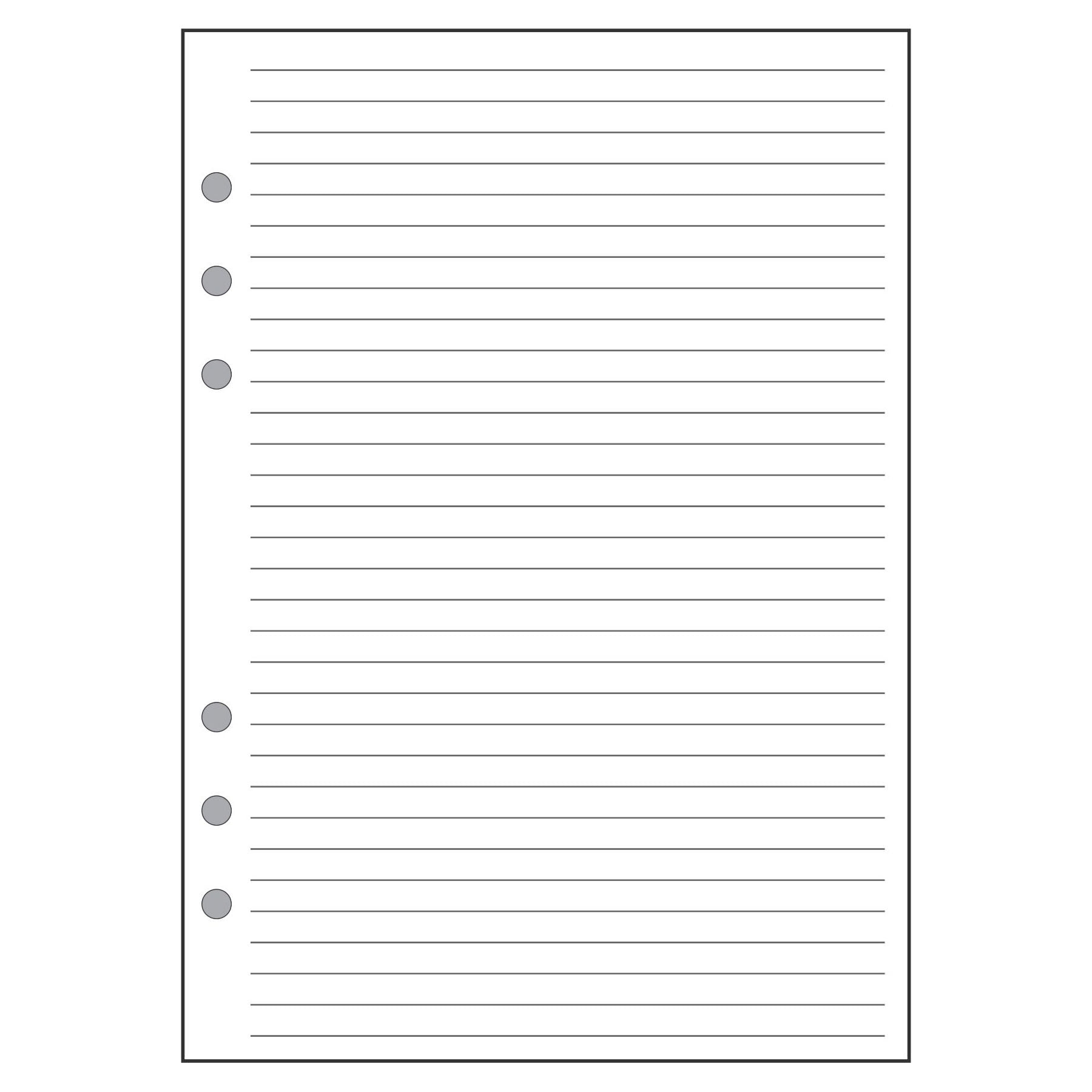 A5 Size Simple Note Paper, 1/4" Spacing, Sized and Punched for 6-Ring A5 Notebooks by Filofax ...