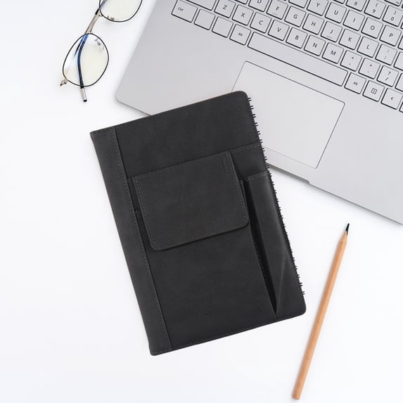 A5 Thick Paper Notebook with Faux Leather Cover, 180° Lay-Flat Binding ...