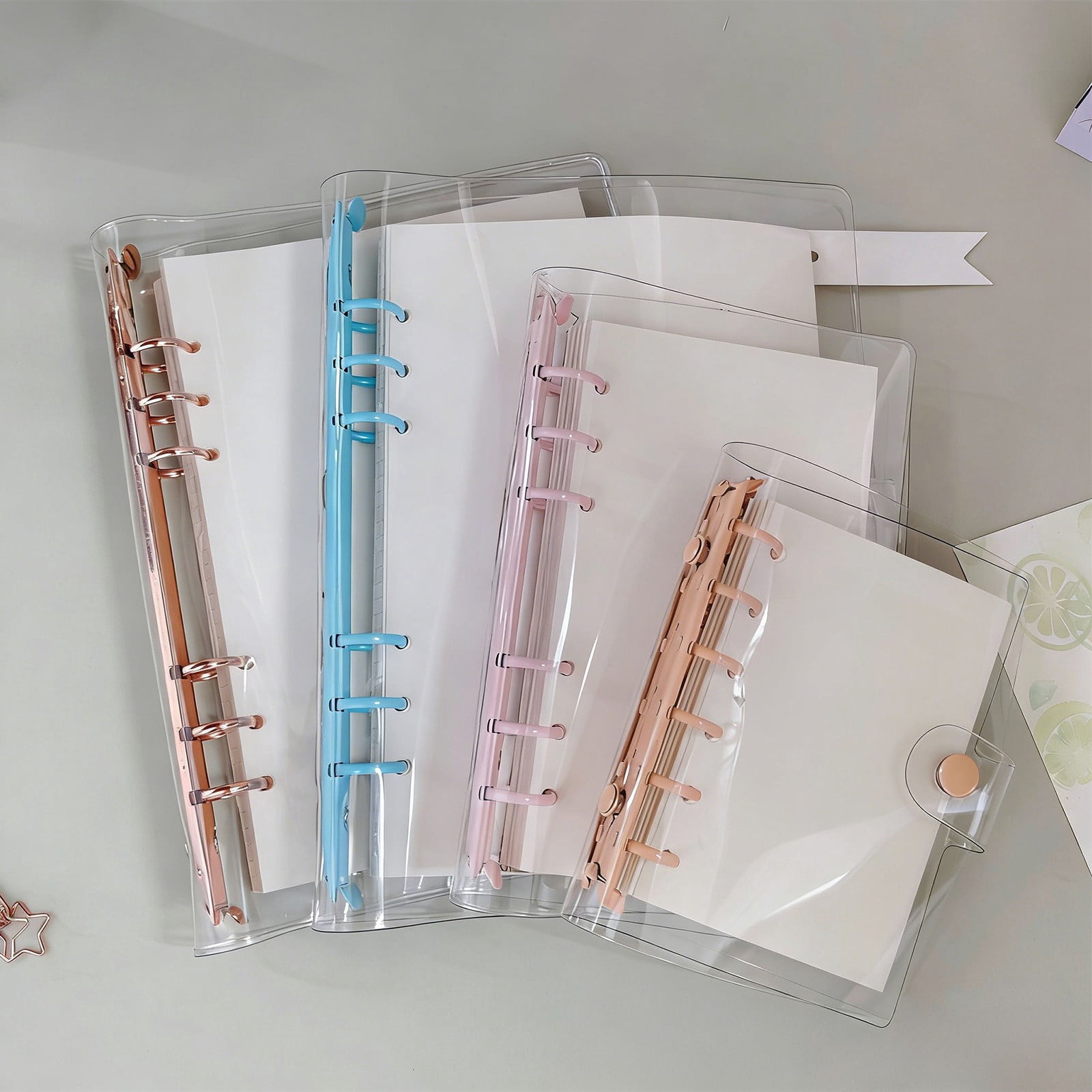 A6 6-Ring Clear PVC Binder Planner Cover Rings Loose Leaf Notebook ...