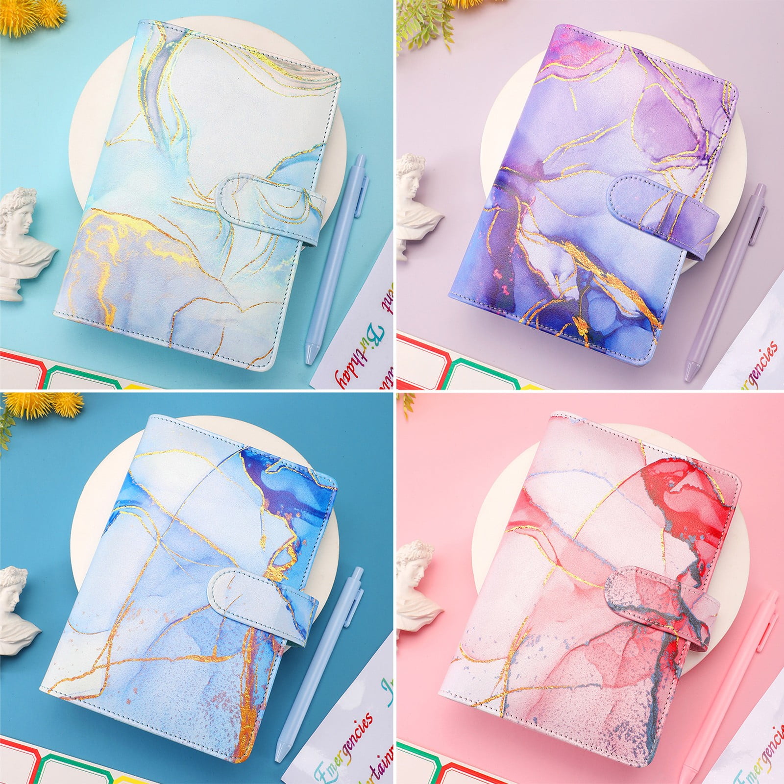 A6 Binder Budget Book Pink A6 Refillable Notebook Pu Leather 6 Ring ...