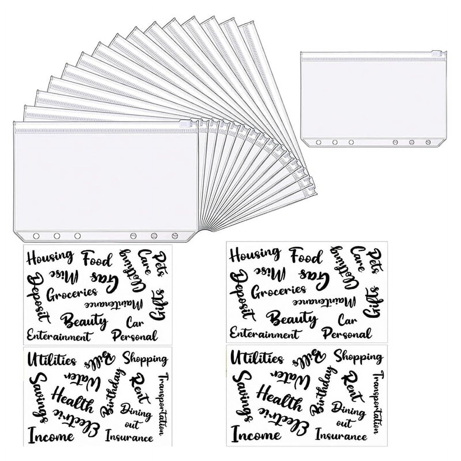 A6 Binder Pockets Zipper Folders with Cash Envelope Labels Stickers ...