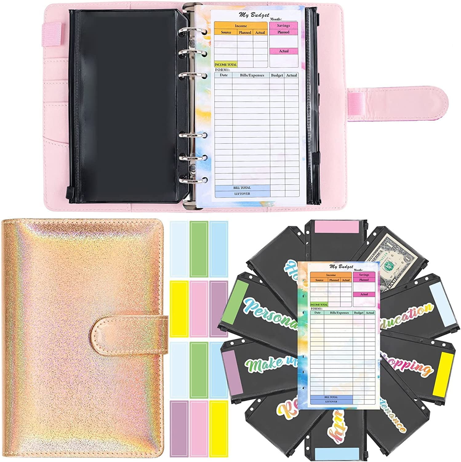 A6 Budget Binder - PU Leather Binder Cover Set, Money Saving Binder ...