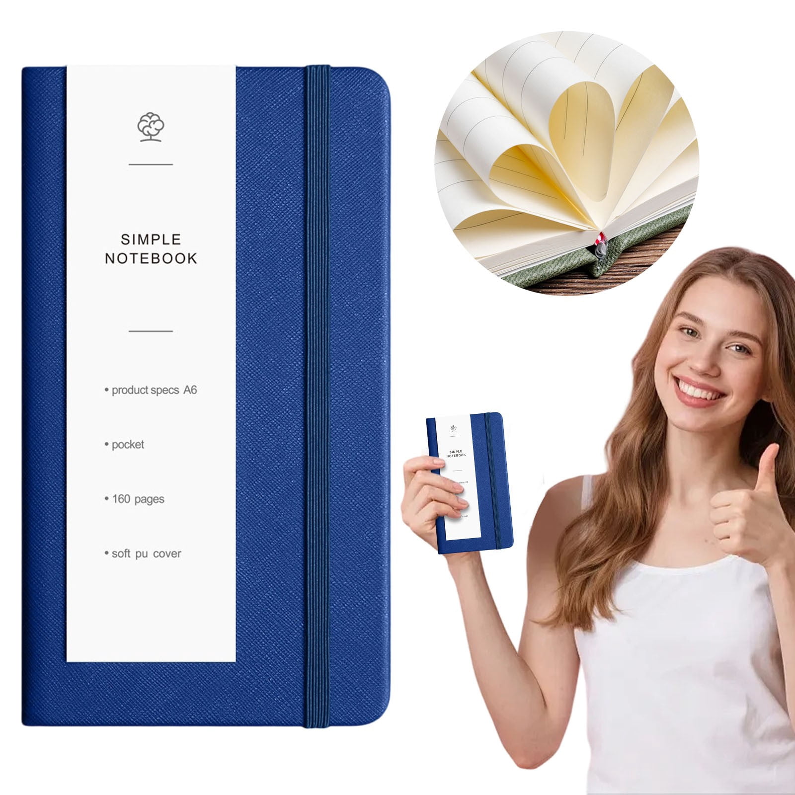 A6 Elastic Band Soft PU Hardcover Notebook, 160 Sheets Lined Compact ...