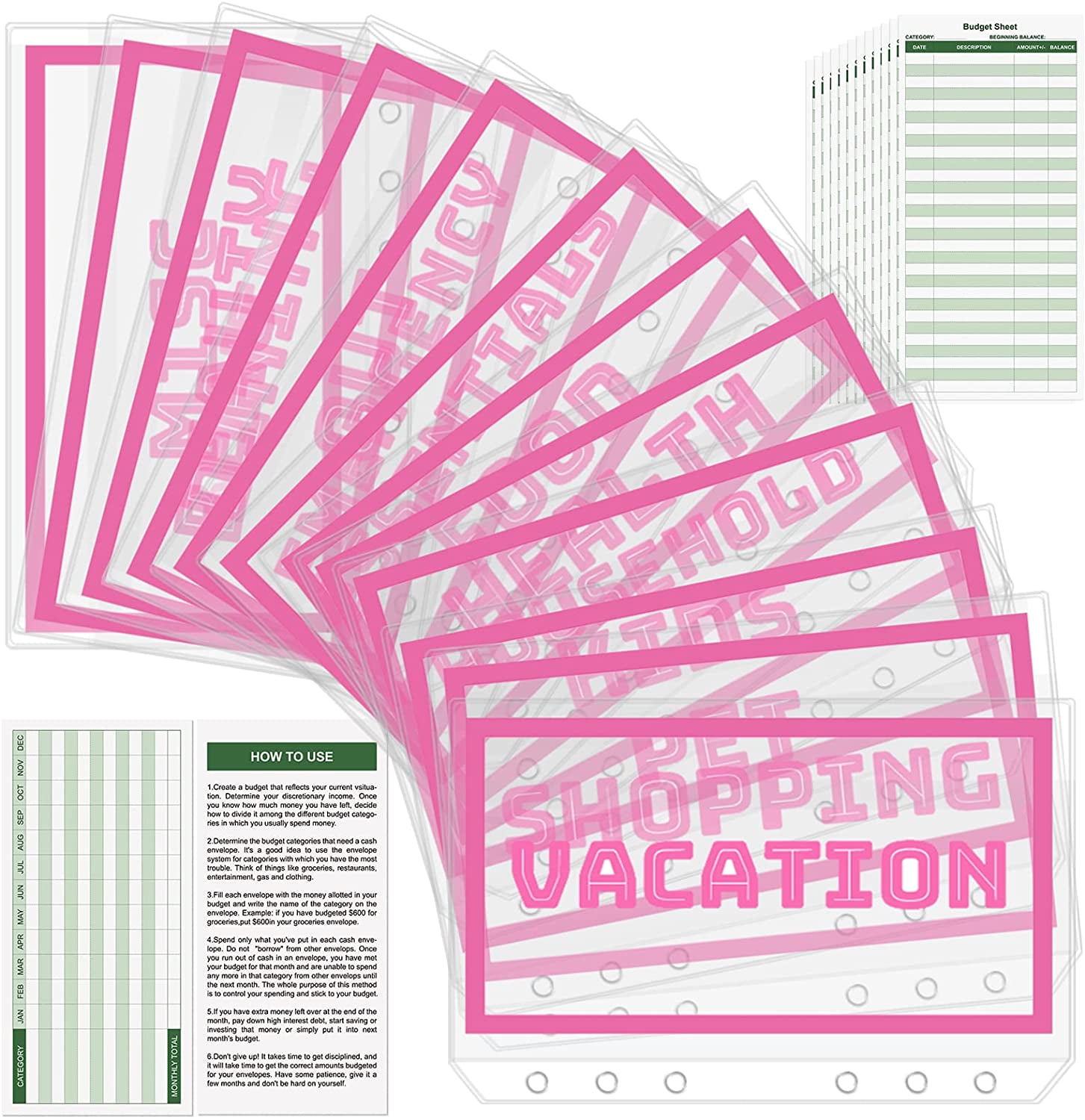 A6 Glitter Budget Binder with 12 Printed Budget Envelopes & Expense ...