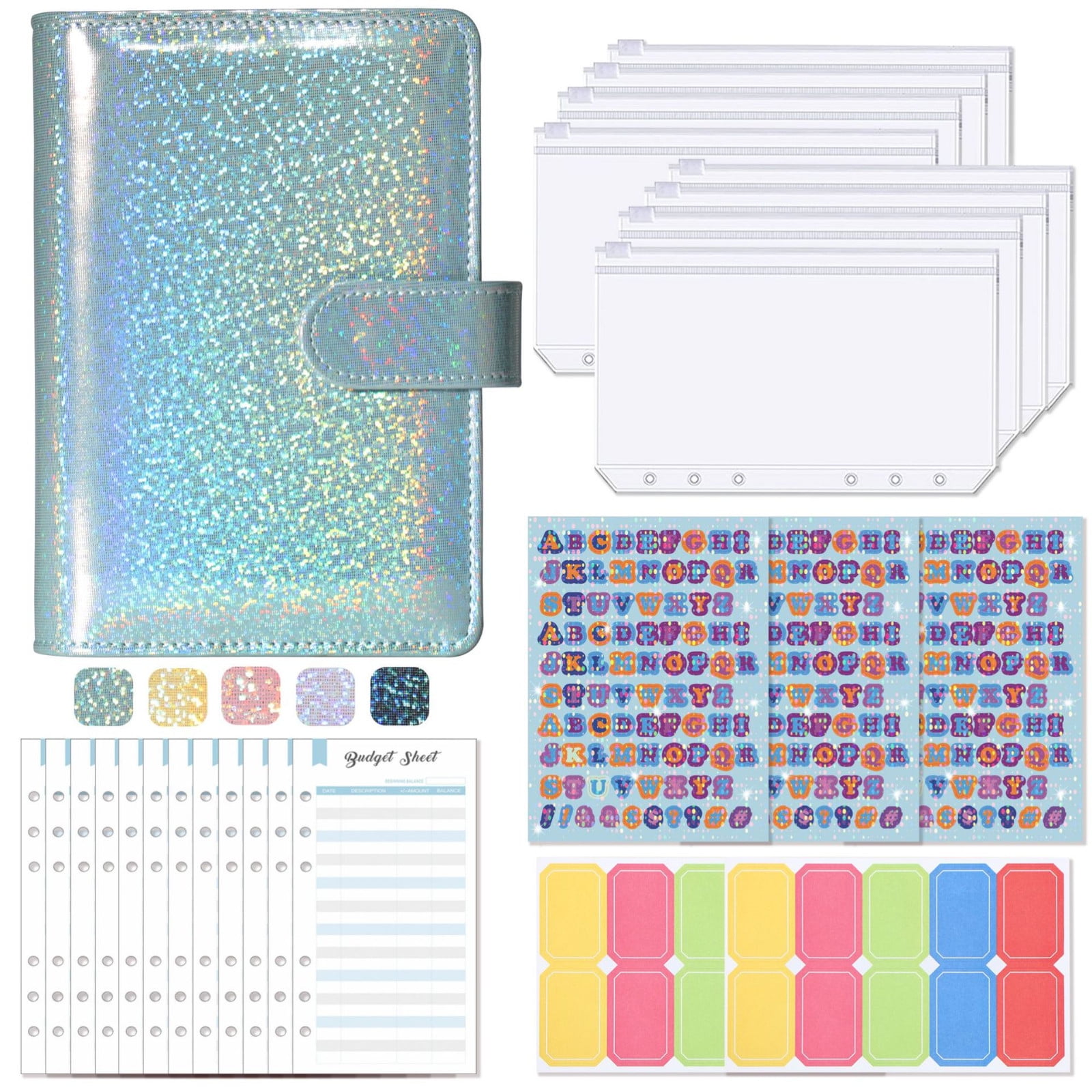 A6 Glitter Star Yarn Pu Leather Loose Leaf Binder Notebook Blue ...