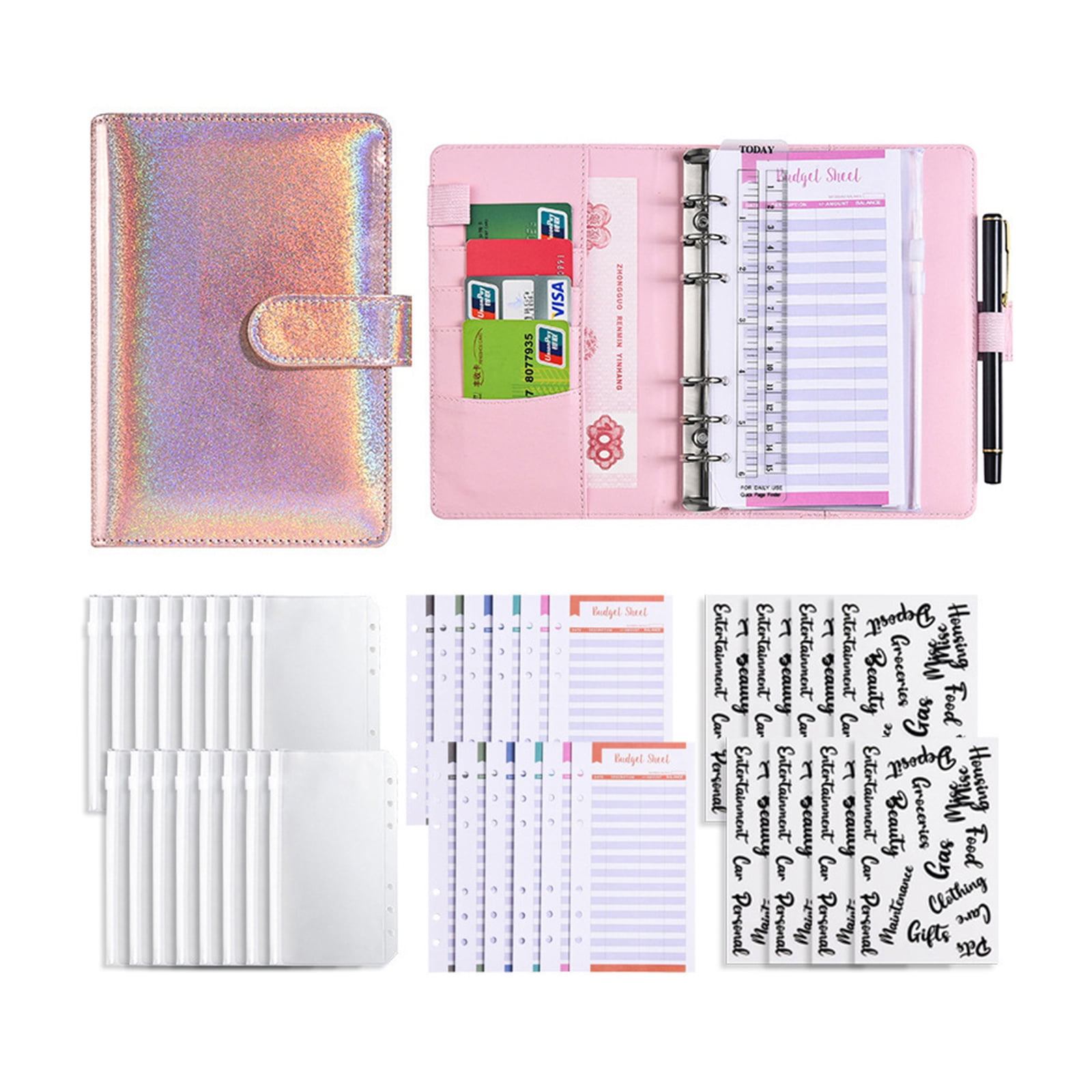 A6 Leather Budget Binder Notebook Notepad Diary Planner Cash Envelopes ...