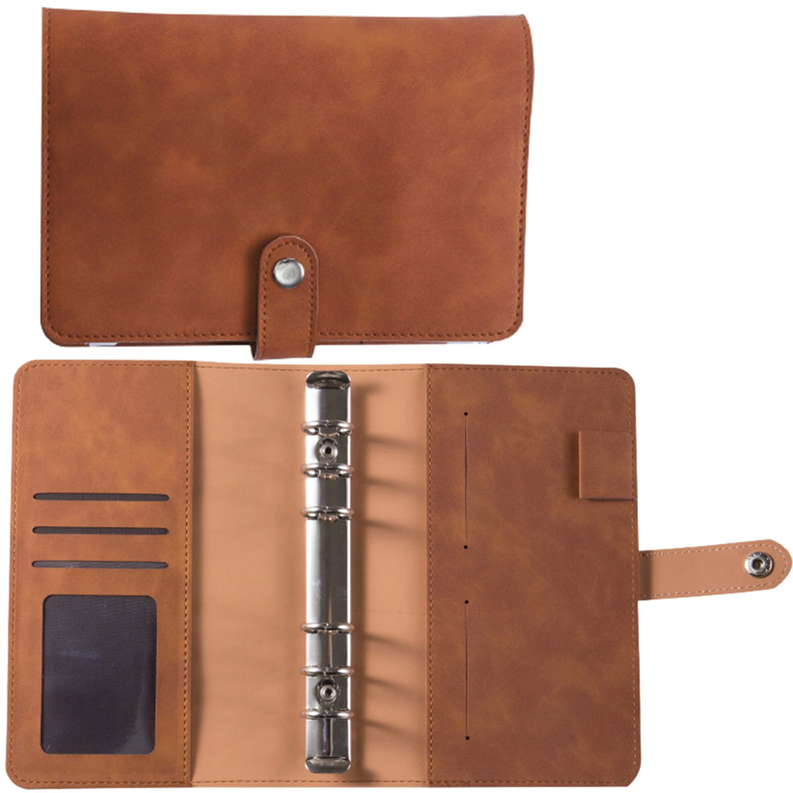 A6 Leather Notebook Coin Storage Book (Amber Brown-Soft Leather, Single ...