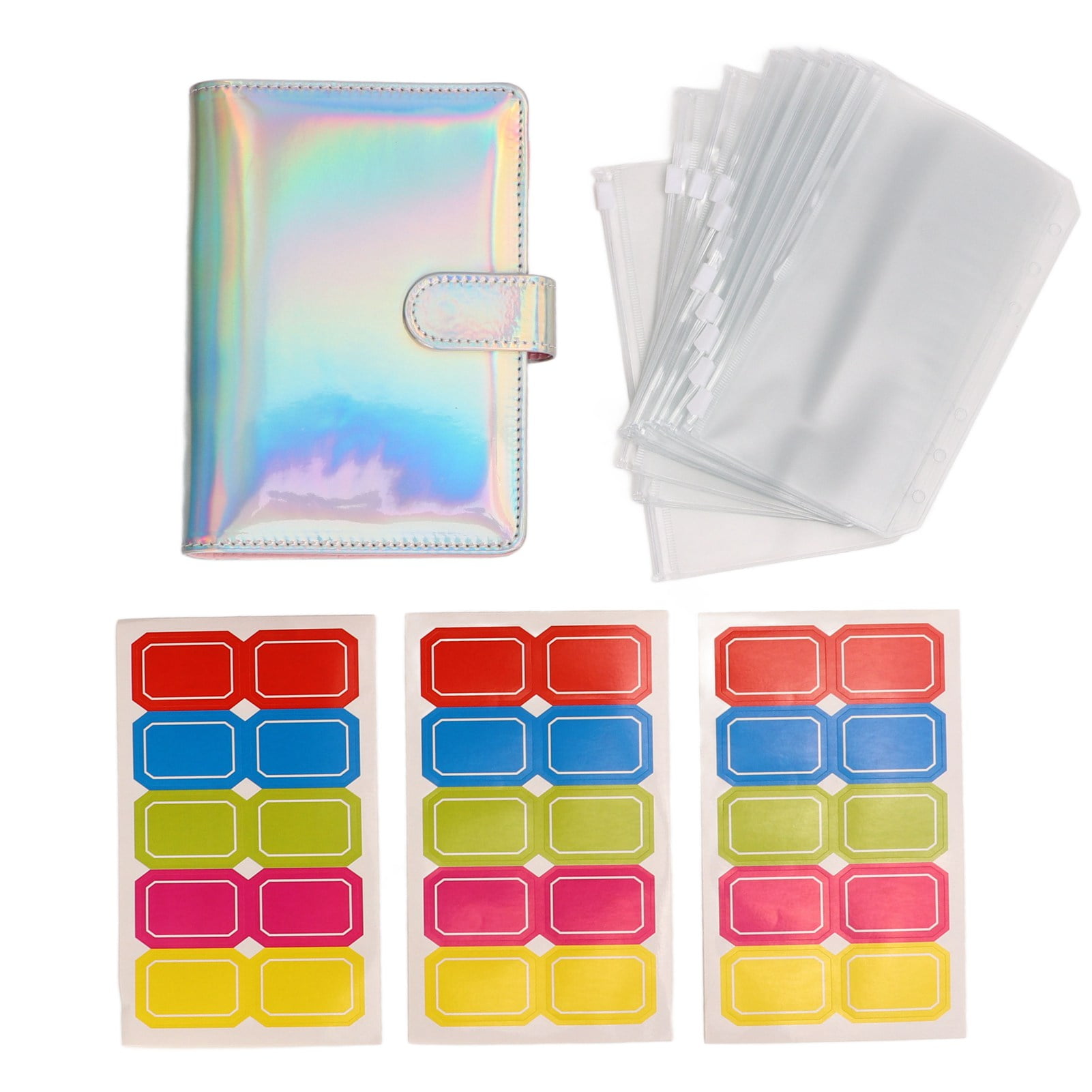 A6 PU Leather Budget Binder with 6 Holes Zip Pockets Stickers ...