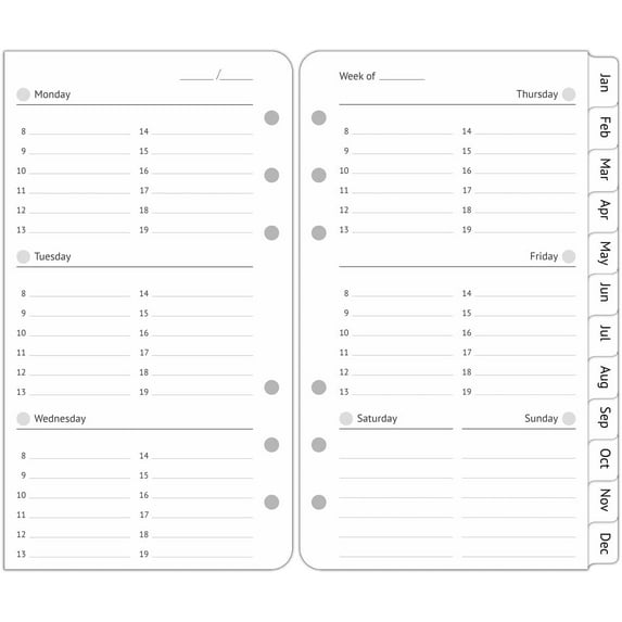 A6 Planner Refills Undated, 2-Page Per Week with Hourly Schedule ...
