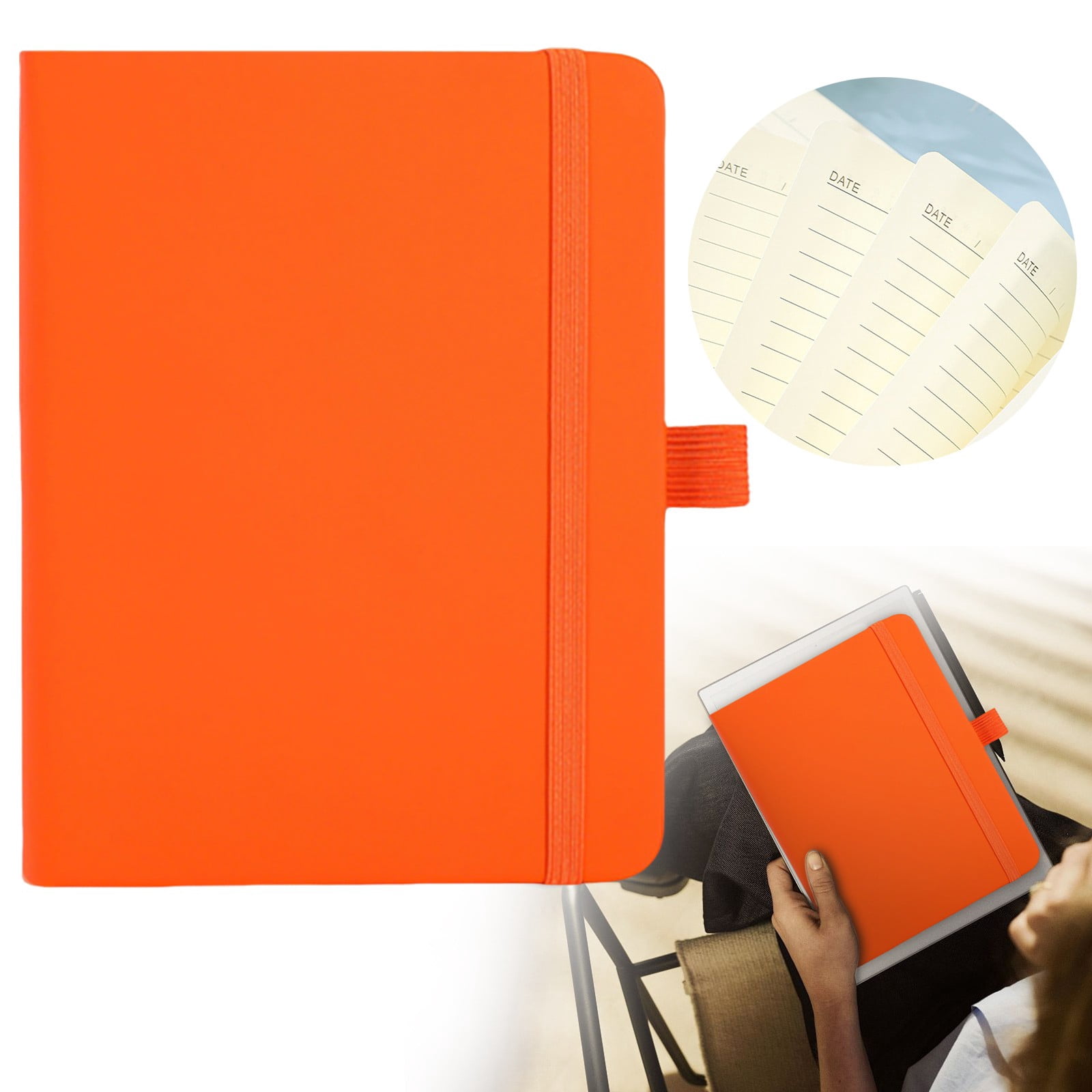 A6 Ruled Notebook with Pen Holder, Lined Journal Notebook Hardcover ...