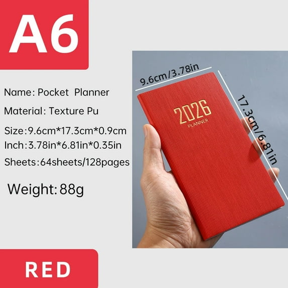 A6 specification 2026 English calendar book, 64 sheets 128 page leather ...