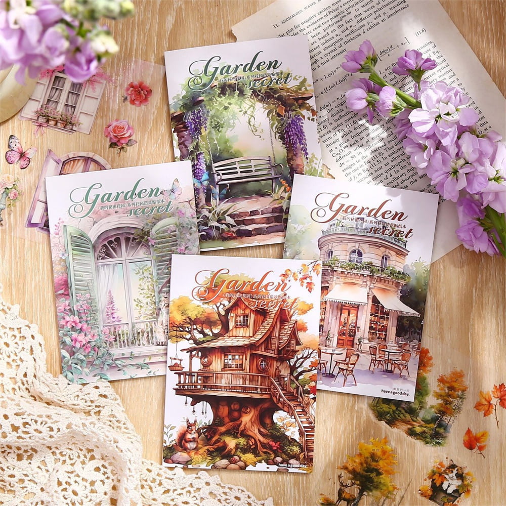 A6 sticker book Fantasy Garden retro style pet material pre-cut Model ...