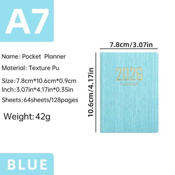 A7 2026 English Planner Notebook Mini Portable Pocket Daily Schedule ...