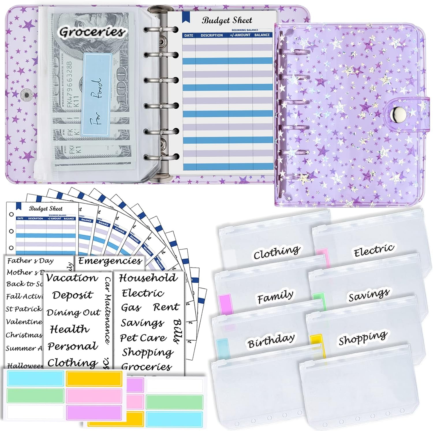 A7 Binder Soft Purple PVC with Star 6-Ring Mini Binder 5.39x4.33", with ...