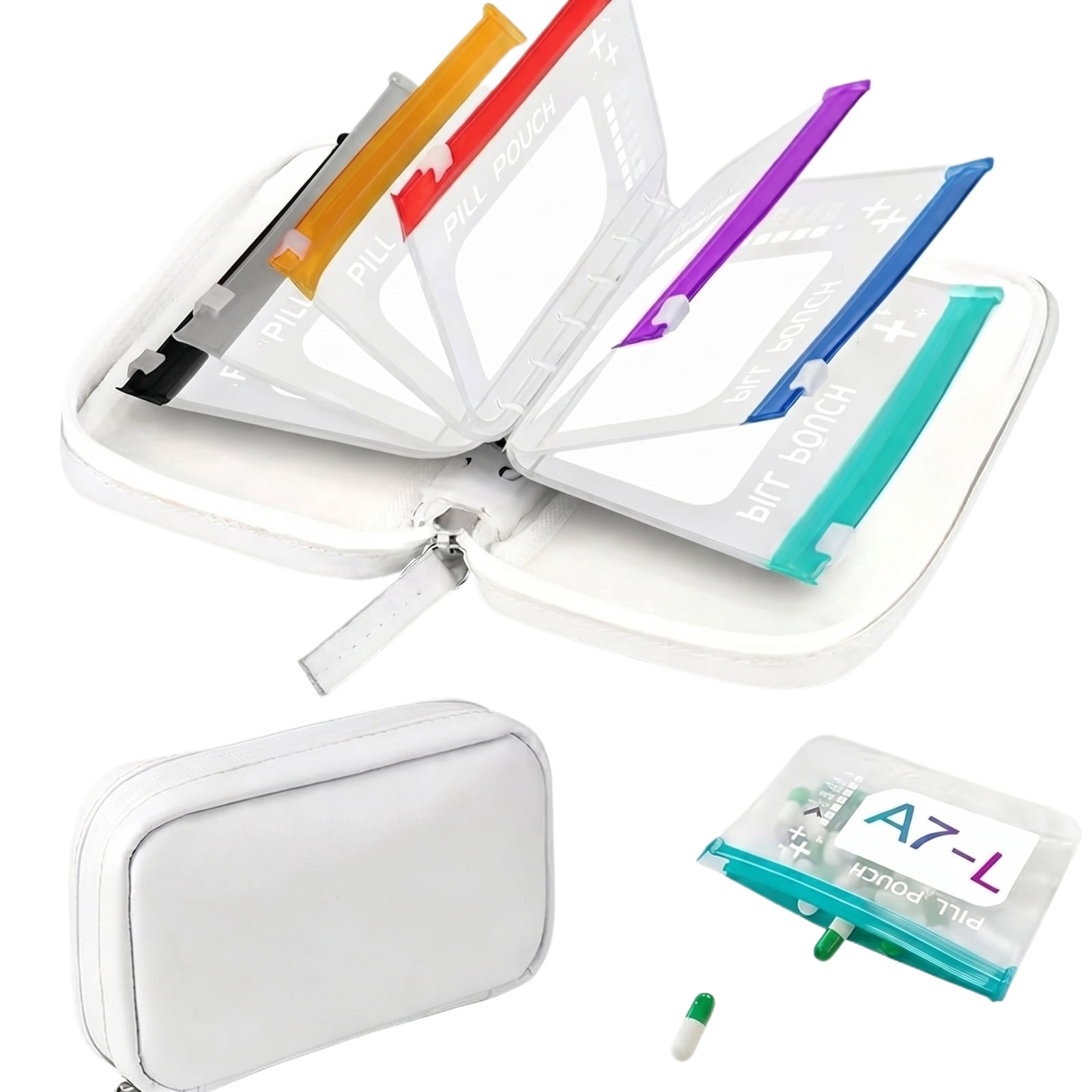 A7 Waterproof Pill Organizer with 7 PCS L Size Zippered Pill Pouches ...