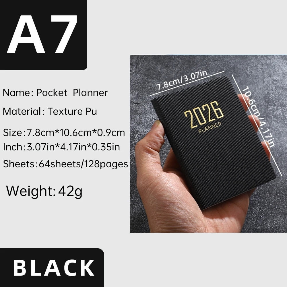 A7 specification 2026 English planner book, mini portable pocket daily ...