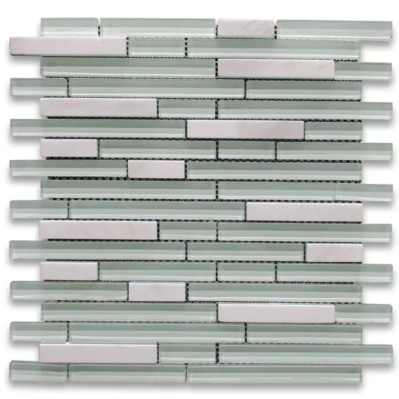 A76001 Glass Mosaic Tile White Glass White Marble Brick Cane Backsplash ...