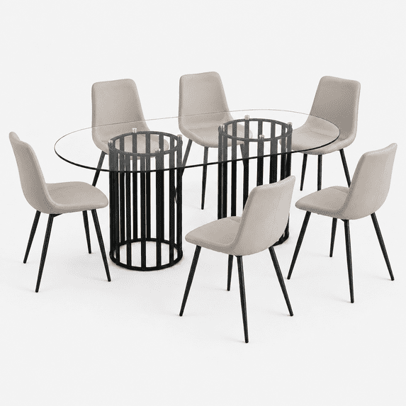 A7Store 71” Modern Glass Dining Table Set for 6-8, Tempered Glass ...