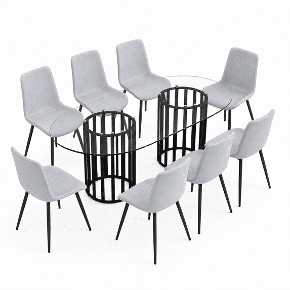 A7Store 71” Modern Glass Dining Table Set for 6-8, Tempered Glass ...