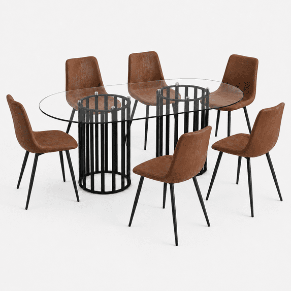 A7Store 71” Modern Glass Dining Table Set for 6-8, Tempered Glass ...