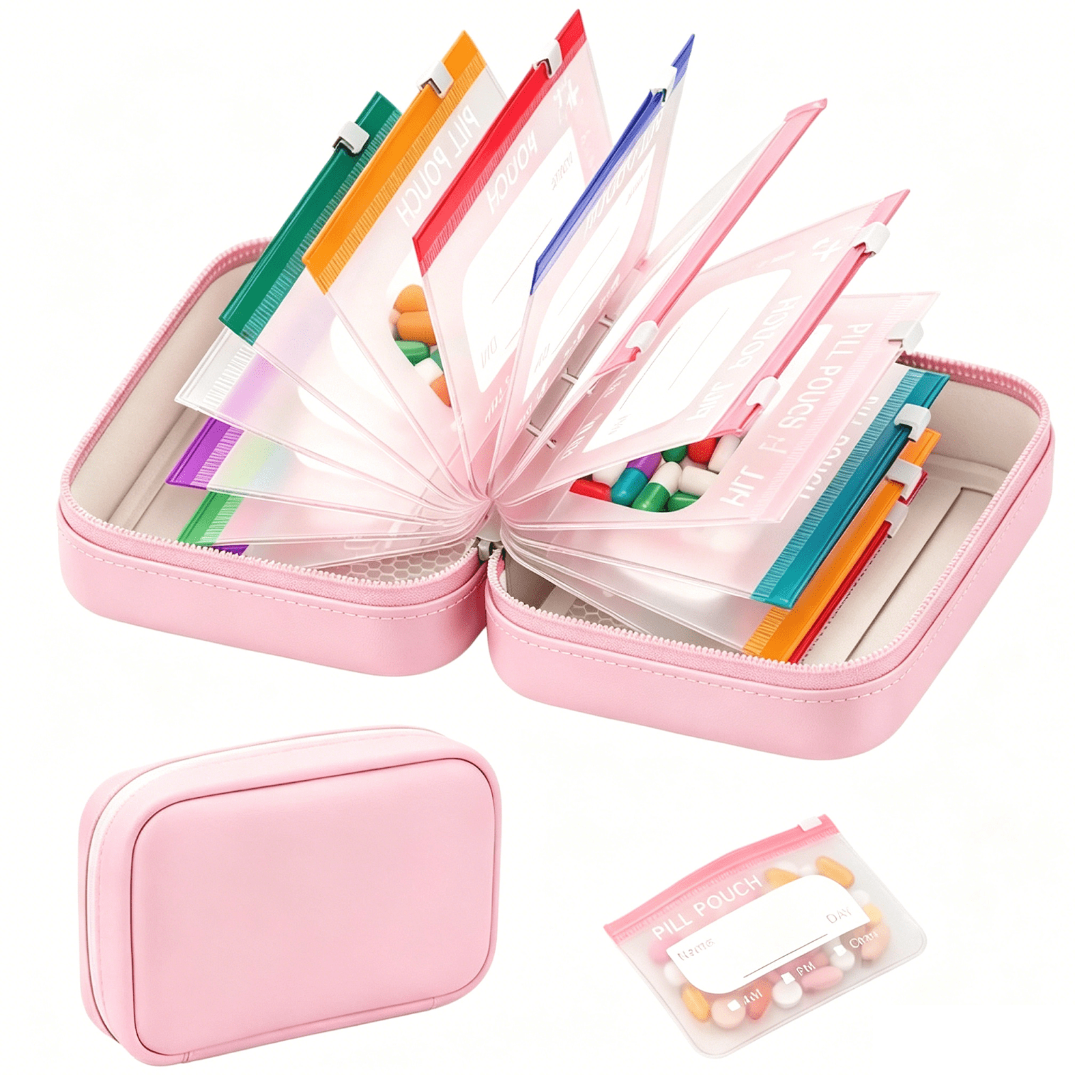 A8 Double-Compartment Waterproof Pill Organizer with 14 L Size Zippered ...