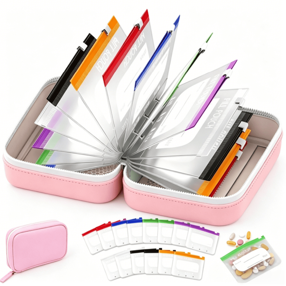 A8 Waterproof Pill Pouch Set, Large Weekly Pill Organizer with 14 Color ...