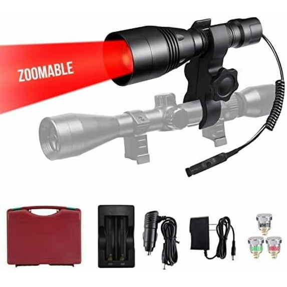A8Plus Long Range Zoomable Hunting Flashlight Spotlight Kit, Green Red ...