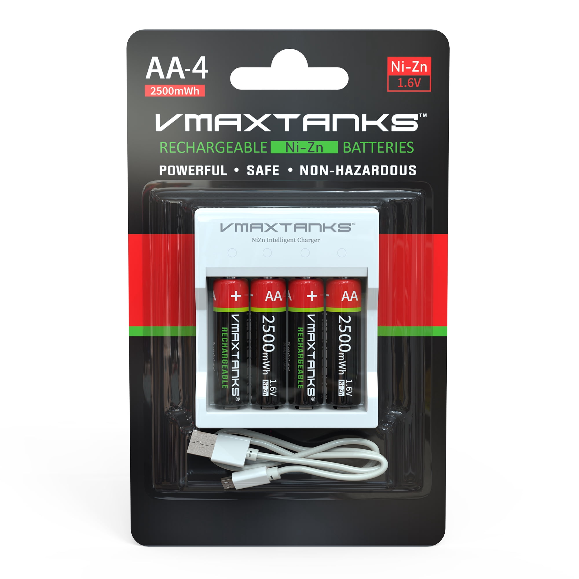 AA-4 VMAX Camera Flash Rechargeable 4 AA NiZn Batteries with Charger ...