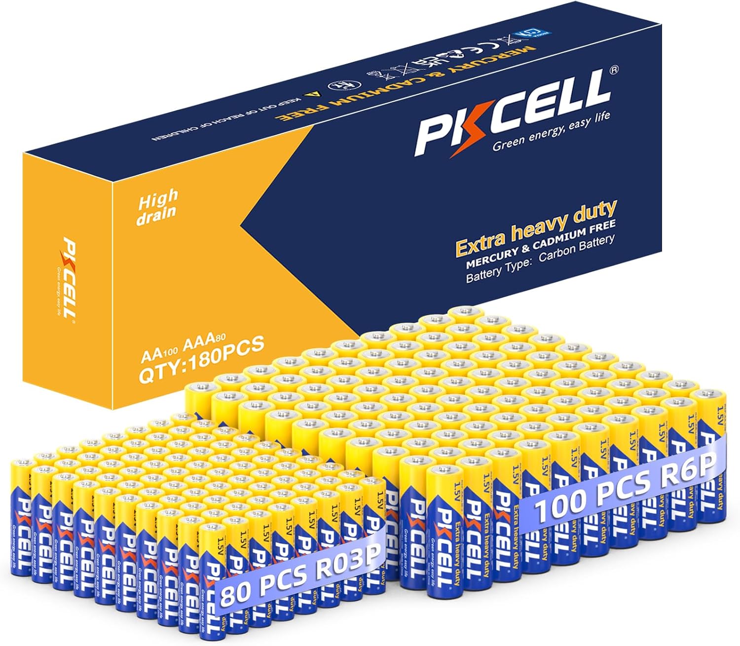 AA AAA Batteries Combo Pack 180 Count, 100 Double A Batteries and 80 ...