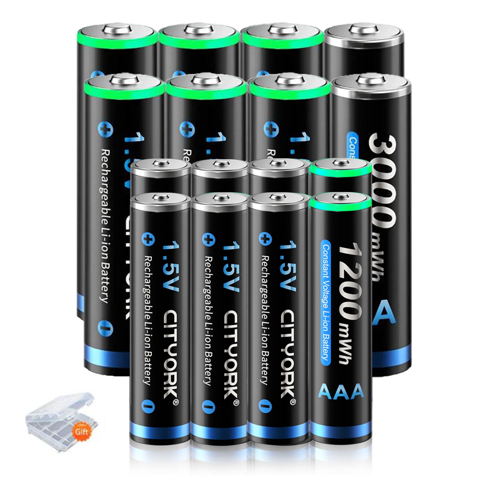 AA Batteries 3000mWh 1.5V Lithium Rechargeable Batteries 8 Pack and 1 ...