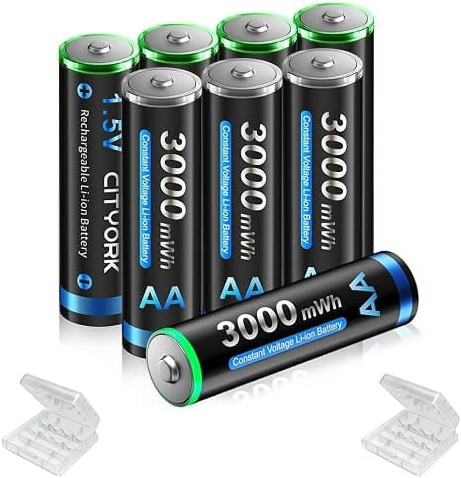 AA Batteries 3000mWh 1.5V Lithium Rechargeable Batteries 8 Pack with 2 ...